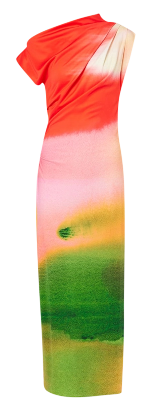OSCAR DE LA RENTA Oscar De La Renta Colorblock Draped Jersey Midi Dress