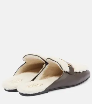 TOD'S Catena Shearling And Leather Mules - Brown