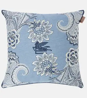 Etro Bloom Embroidered Cotton-blend Cushion - Blue