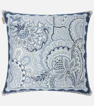 Etro Bloom Embroidered Cotton-blend Cushion - Blue