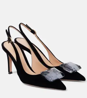 GIANVITO ROSSI Jaipur 85 Velvet Slingback Pumps - Black