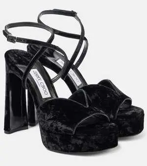 JIMMY CHOO Karli 125 Velvet Platform Sandals - Black