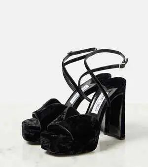 JIMMY CHOO Karli 125 Velvet Platform Sandals - Black