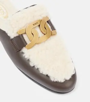 TOD'S Shearling And Leather Mules - Brown