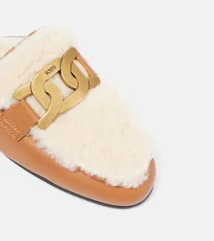 TOD'S Catena Shearling And Leather Mules - Neutrals