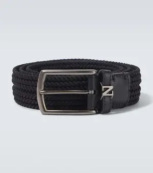 Zegna Woven Leather-trimmed Belt - Black