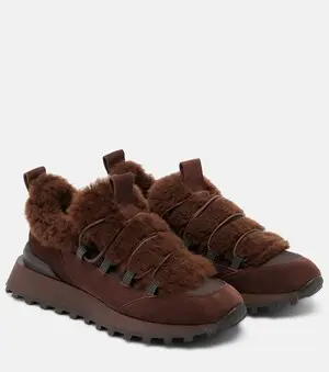 Brunello Cucinelli Monili Shearling-trimmed Sneakers - Brown