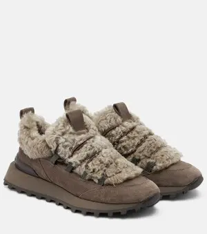 Brunello Cucinelli Monili Shearling-trimmed Sneakers - Brown
