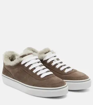 Brunello Cucinelli Monili Shearling-trimmed Sneakers - Brown