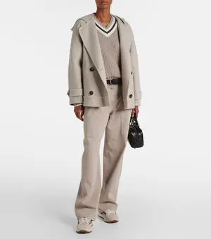 Brunello Cucinelli Monili Shearling-trimmed Suede Sneakers - Grey