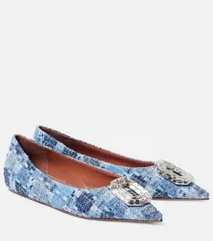 Amina Muaddi Camelia 90 Embellished Tweed Pumps - Blue