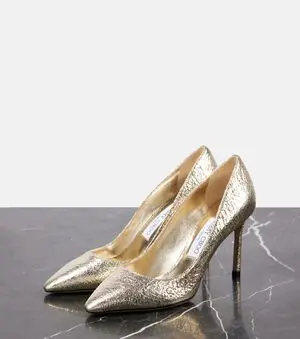 JIMMY CHOO Romy 85 Faux Leather Pumps - Gold