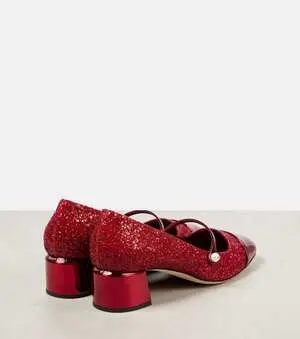 JIMMY CHOO Elisa 45 Glitter Leather Mary Jane Pumps - Red