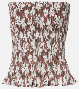 Faithfull The Brand Lucie Floral Shirred Cotton Bandeau Top - Brown