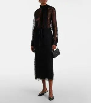 Valentino Garavani Floral Lace Midi Skirt