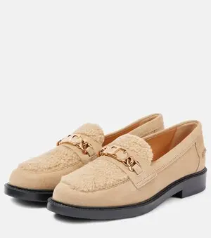 TOD'S Shearling-trimmed Suede Loafers