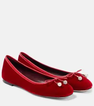JIMMY CHOO Elme Velvet Ballet Flats - Red
