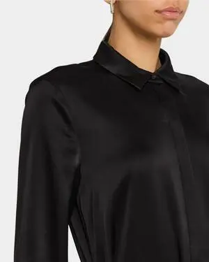 Kobi Halperin Alara Tie-waist Sateen Midi Shirtdress - Black