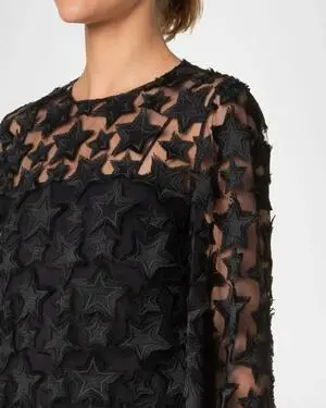 Akris 3d Star Embroidery Tulle Blouse - Black