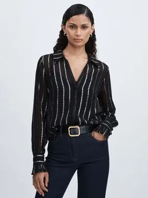 Paige Sosa Metallic Floral-stripe Blouse
