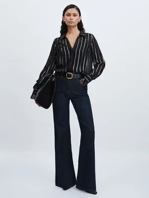 Paige Sosa Metallic Floral-stripe Blouse