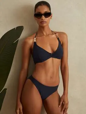 REISS Millie Mid-rise Bikini Bottom - Navy