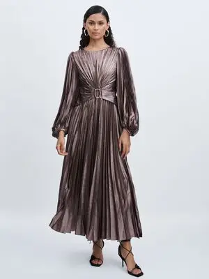 Acler Norseman Satin Pleated Midi Dress