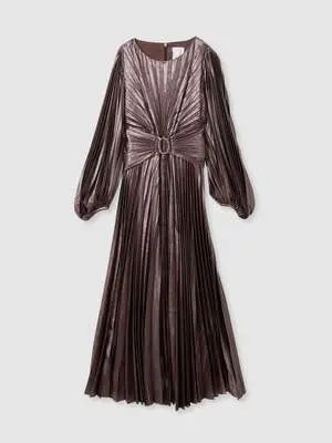 Acler Norseman Satin Pleated Midi Dress