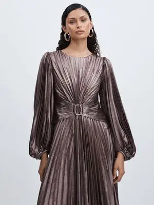 Acler Norseman Satin Pleated Midi Dress