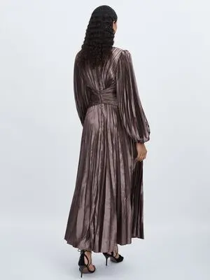 Acler Norseman Satin Pleated Midi Dress