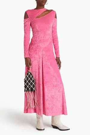 GANNI Cutout Stretch-velvet Maxi Dress