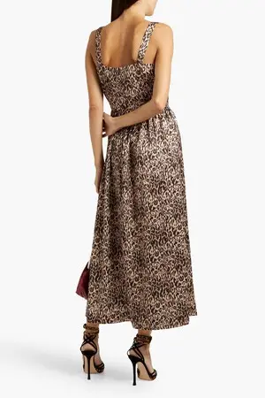 HVN Laura Leopard-print Satin Midi Dress