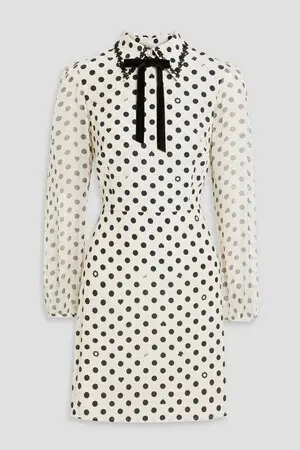 HVN Matilda Bow-detailed Polkadot Chiffon Mini Dress