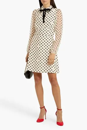 HVN Matilda Bow-detailed Polkadot Chiffon Mini Dress