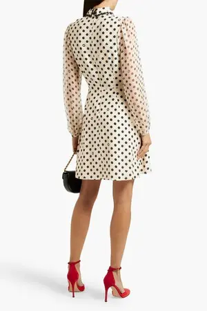 HVN Matilda Bow-detailed Polkadot Chiffon Mini Dress