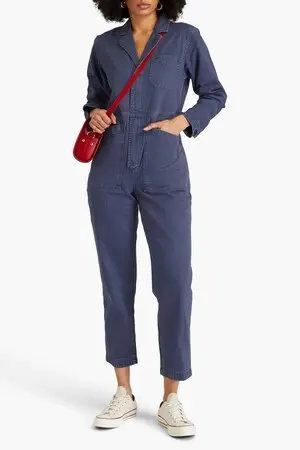 ALEX MILL Cropped Herringbone Cotton Jumpsuit - Navy