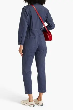 ALEX MILL Cropped Herringbone Cotton Jumpsuit - Navy