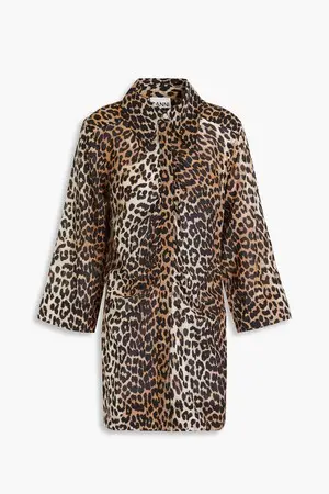 GANNI Ruched Leopard-print Cotton Shirt