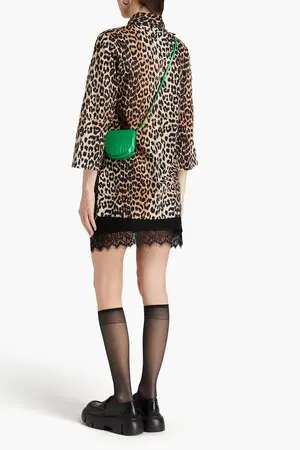 GANNI Ruched Leopard-print Cotton Shirt