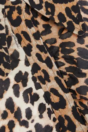 GANNI Ruched Leopard-print Cotton Shirt