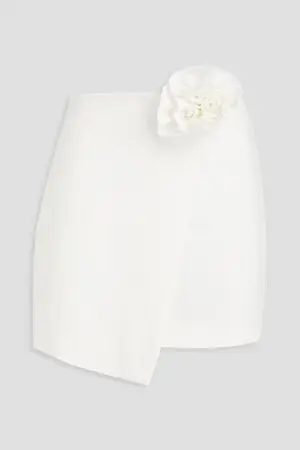 NICHOLAS Floral-appliquéd Wrap-effect Mini Skirt - White