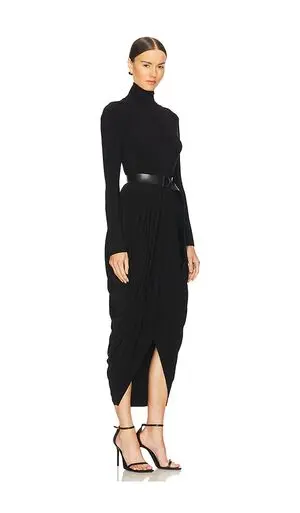 Norma Kamali Long Sleeve Turtleneck Waterfall Dress