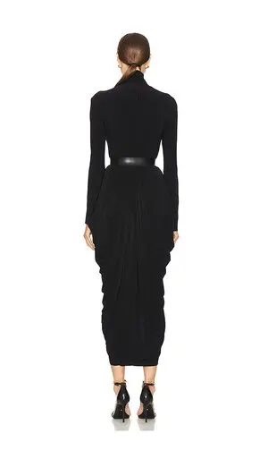Norma Kamali Long Sleeve Turtleneck Waterfall Dress