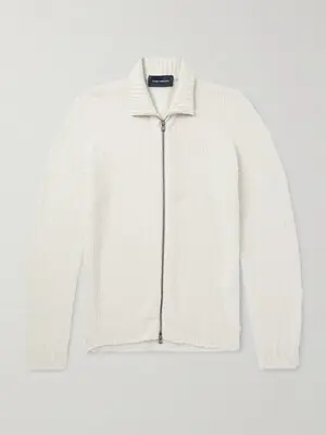Thom Sweeney Merino Wool-blend Zip-up Cardigan - Neutrals
