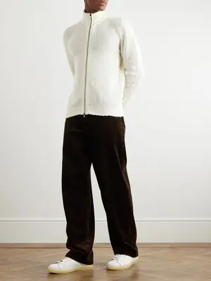 Thom Sweeney Merino Wool-blend Zip-up Cardigan - Neutrals