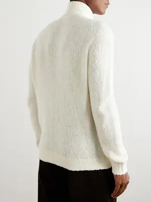 Thom Sweeney Merino Wool-blend Zip-up Cardigan - Neutrals