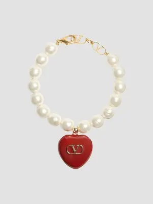 Valentino Garavani Coeur Royal Bracelet In Metal, Enamel And Beads - Red