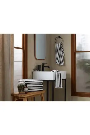 PARACHUTE Organic Resort Stripe Bath Towel In Black,white - Plaster With Soft Black