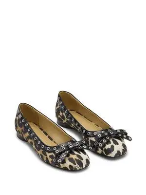 GANNI Printed Eyelet-detail Ballet Flats