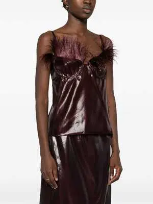 FERRAGAMO Feather-embellished Organza Top